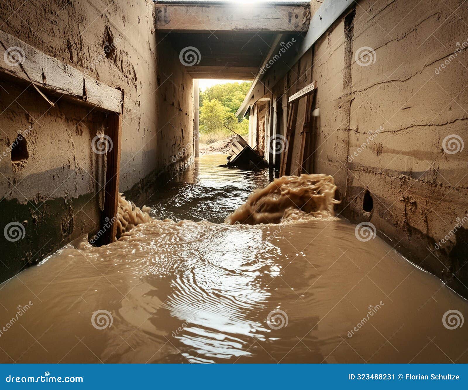 Water Damage in the Basement Due To Flooding Stock Illustration ...