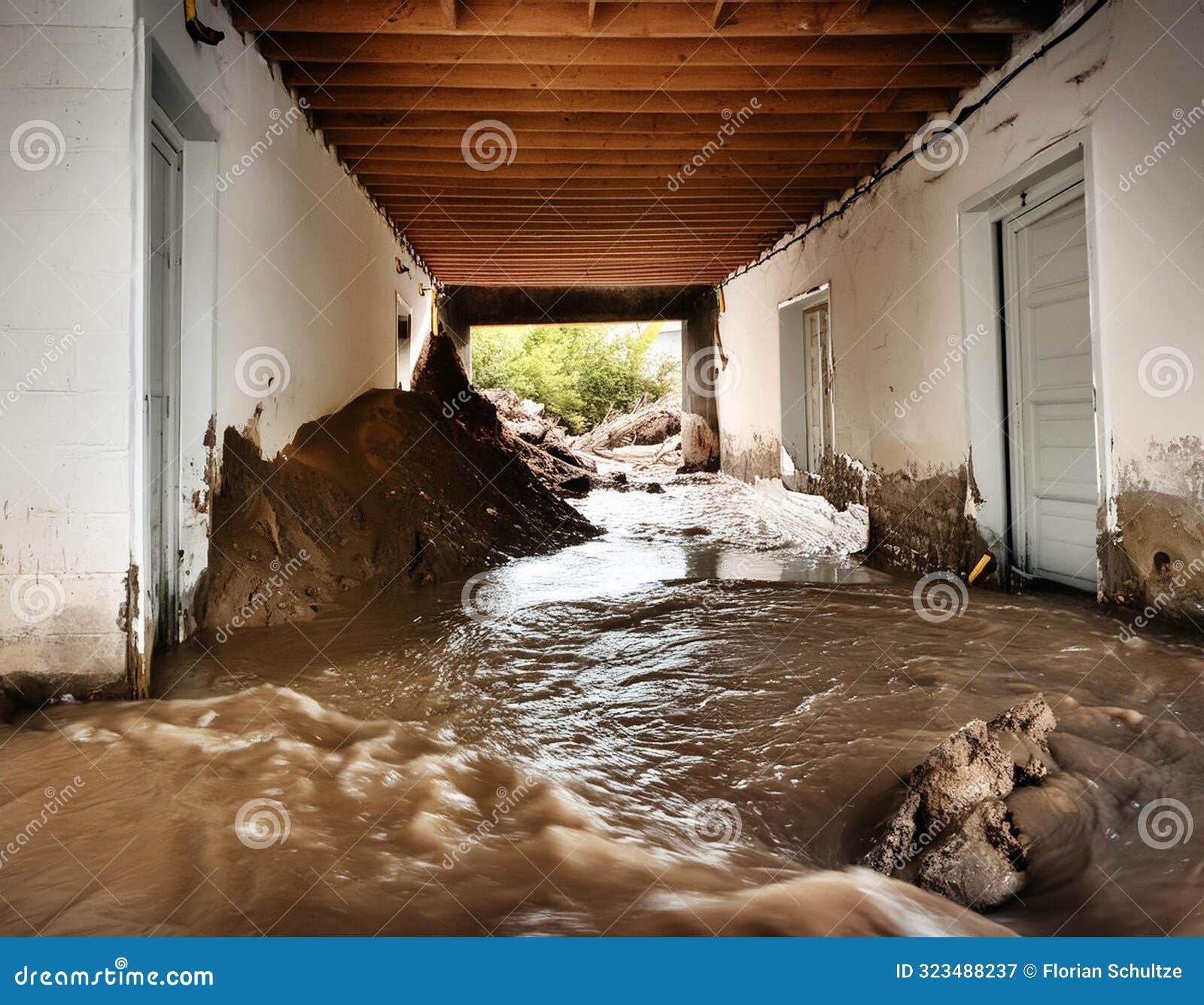 Water Damage in the Basement Due To Flooding Stock Illustration ...