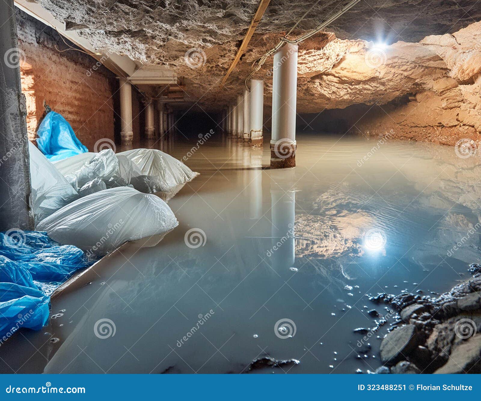 Water Damage in the Basement Due To Flooding Stock Illustration ...