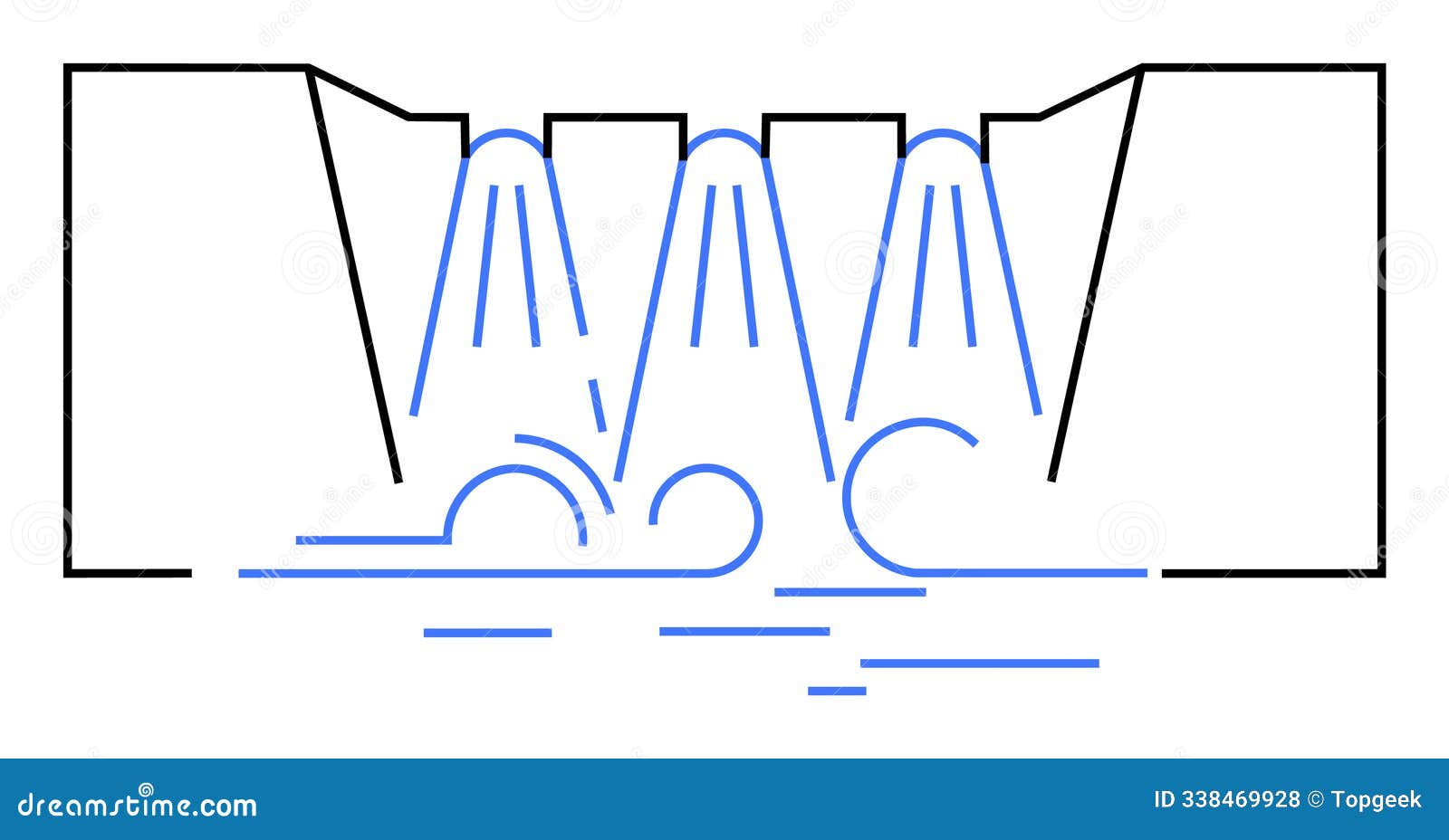 Water Dams and Flowing Streams of Water Represented in Simple Line Art ...