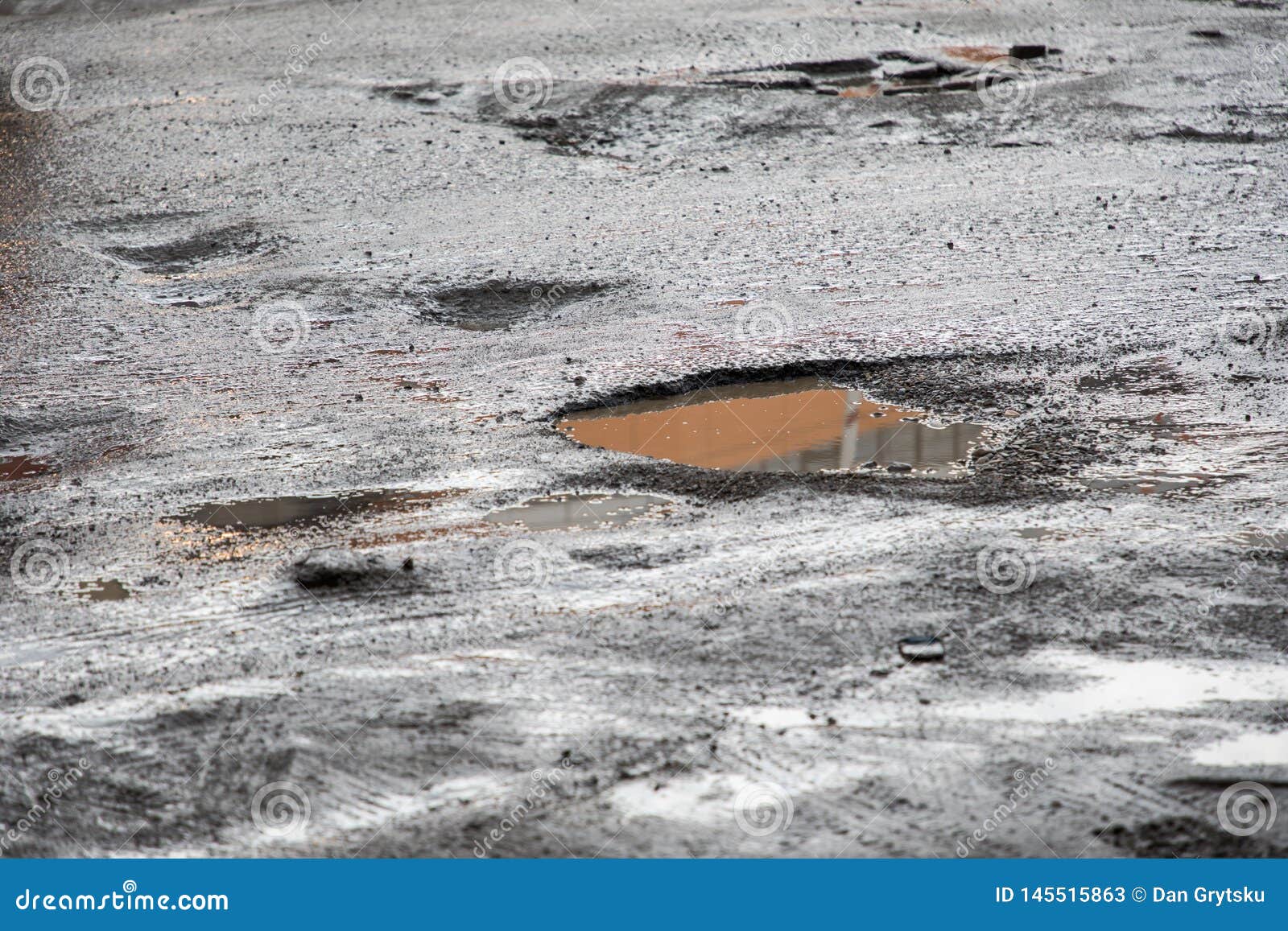 Dangerous Pothole On American Road Surface. Ruined Driveway In Urgent ...