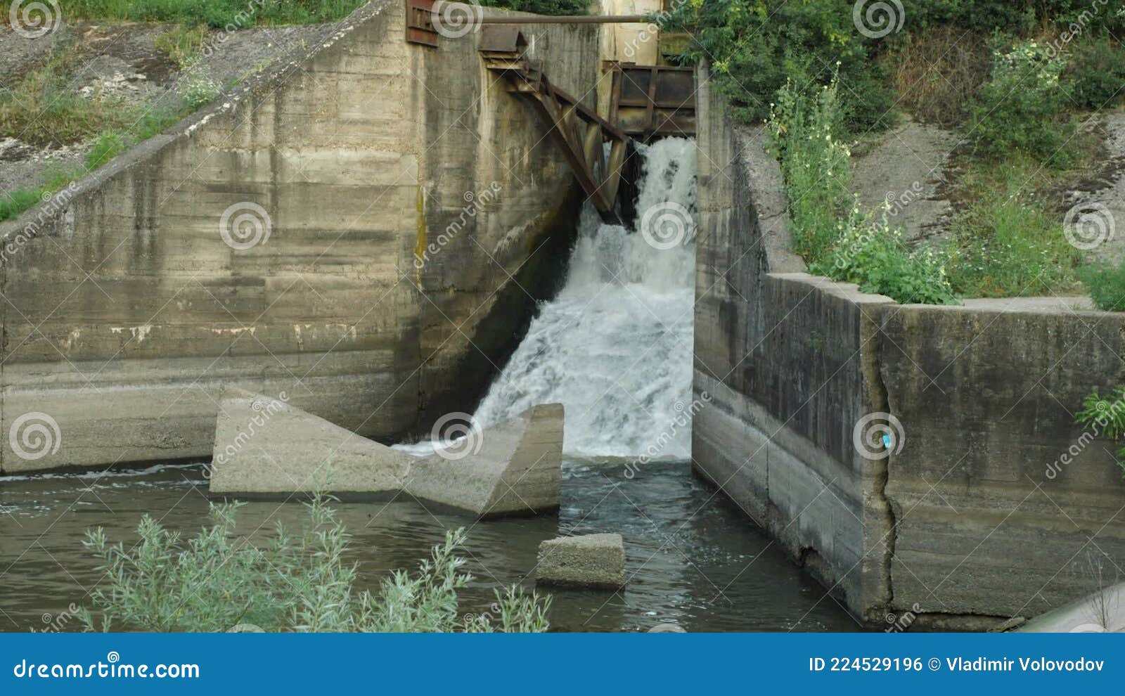 Water Discharge through an Old Dam on the River. an Abandoned Hydraulic ...