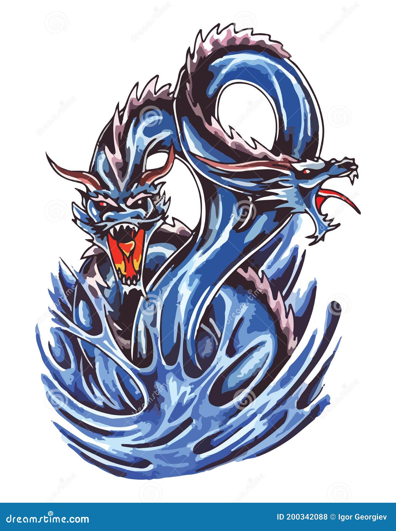 Water Dragon Tattoo Flash Set. Set of Labels and Elements. Vector Set ...