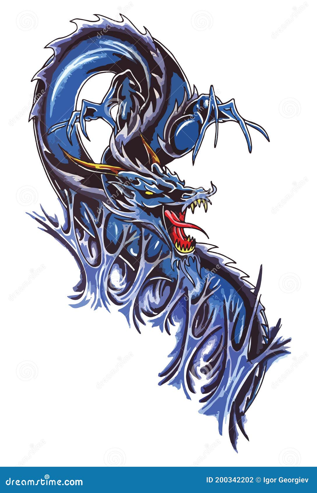 Water Dragon Tattoo Flash Set. Set of Labels and Elements. Vector Set ...