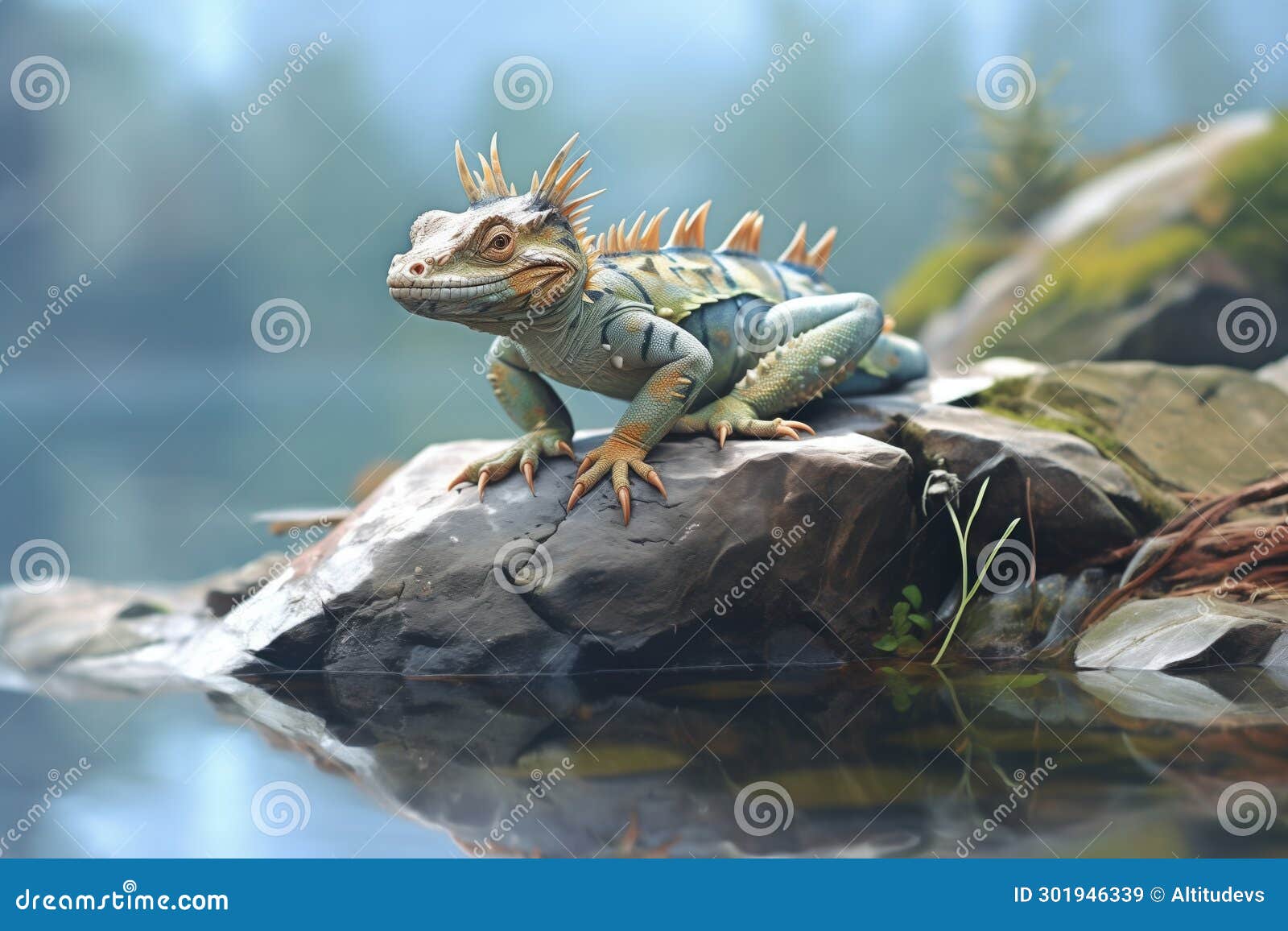 Water Dragon Basking on a Rock Stock Image - Image of creature, reptile ...