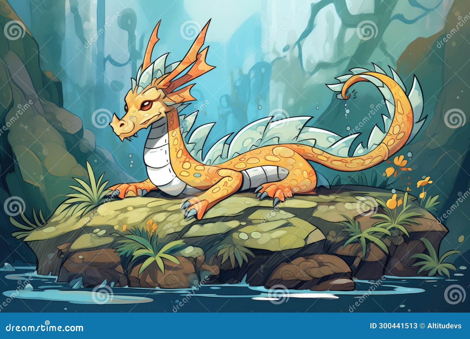 Water Dragon Sunbathing on a Warm Rainforest Rock Stock Image - Image ...