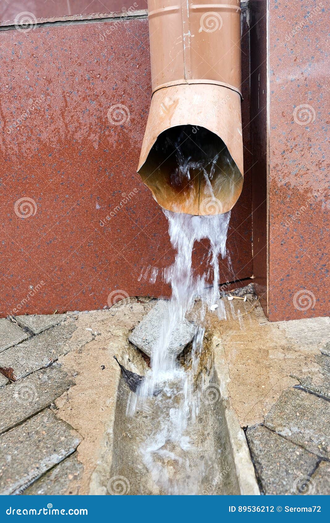 Water from the drain pipe stock photo. Image of waterfall - 89536212