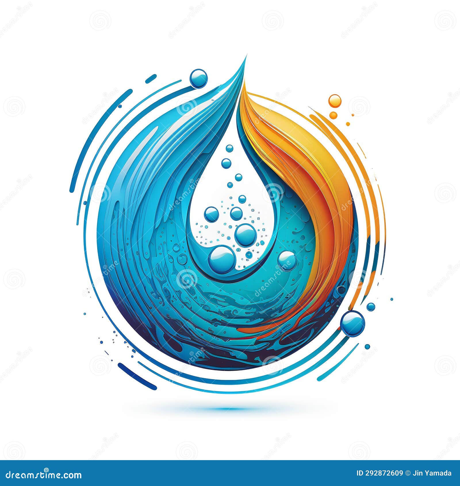 Water Drop with Blue and Orange Splashes. Vector Illustration on White ...