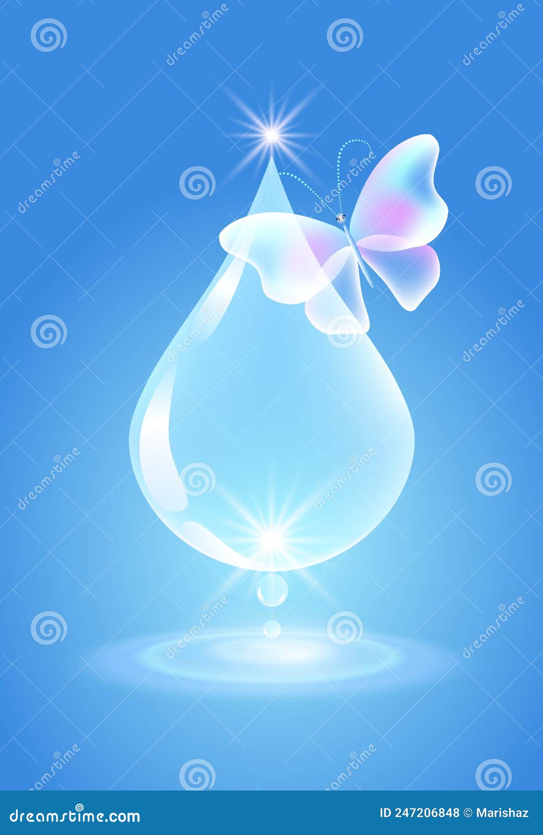 Water drop and butterfly stock vector. Illustration of glow - 247206848