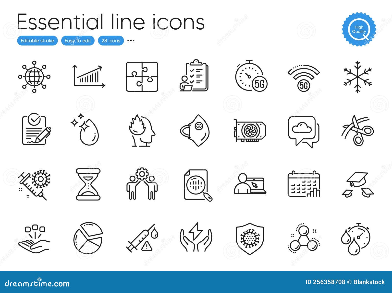 Water Drop, Calendar Graph and Pie Chart Line Icons. for Website ...