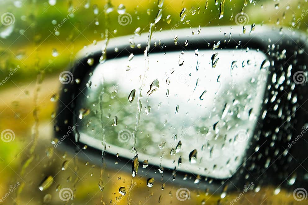 Water Drop on Car Glass and Mirror Stock Photo - Image of macro ...