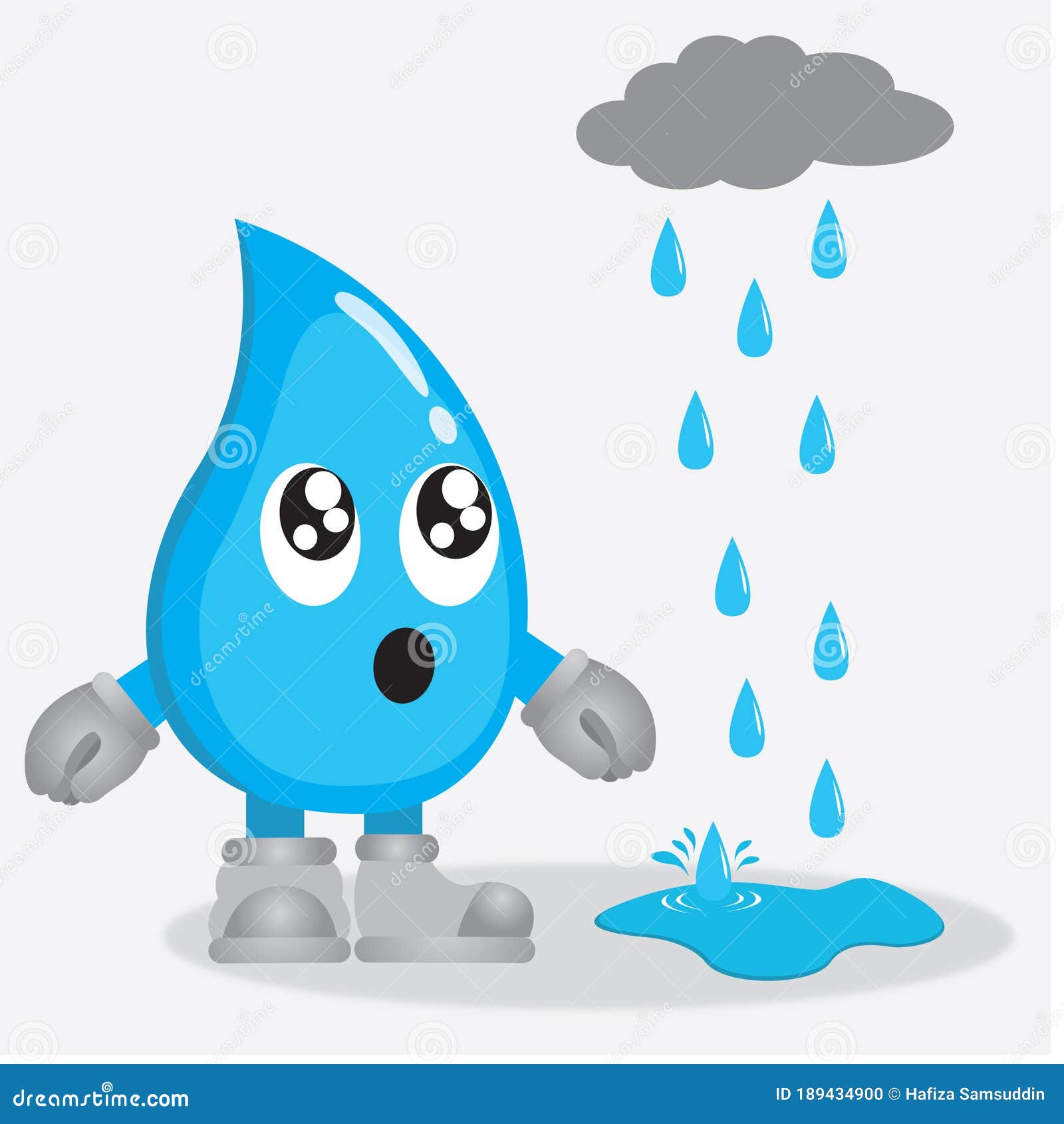 Water Drop Character Looking at Rain. Vector Illustration Decorative ...