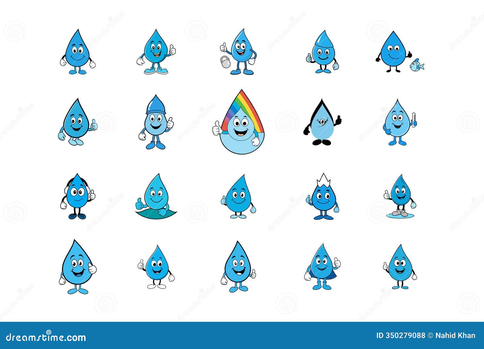 Water Drop Character Thumbs-Up Vector Bundle Stock Illustration ...