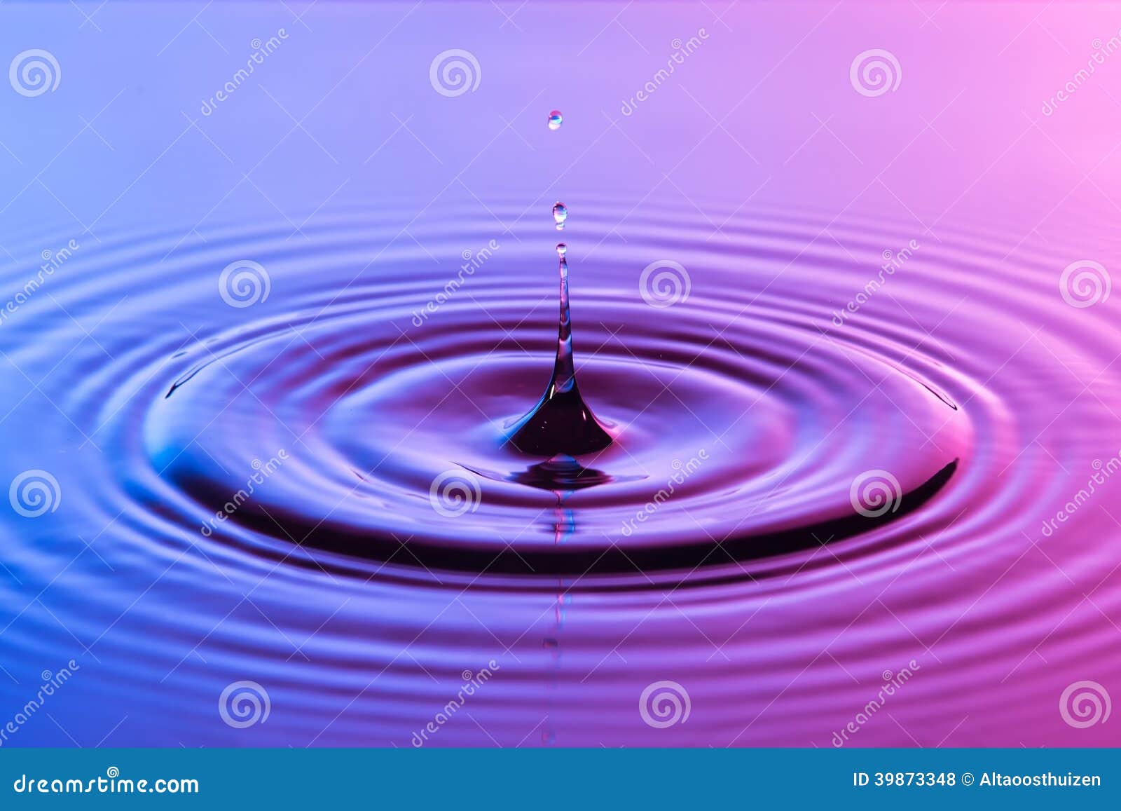 Water Drop Close Up with Concentric Ripples Colourful Blue and P Stock ...