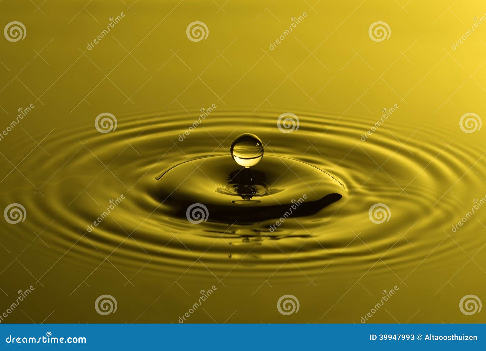 Water Drop Close Up with Concentric Ripples Colourful Yellow Surface ...