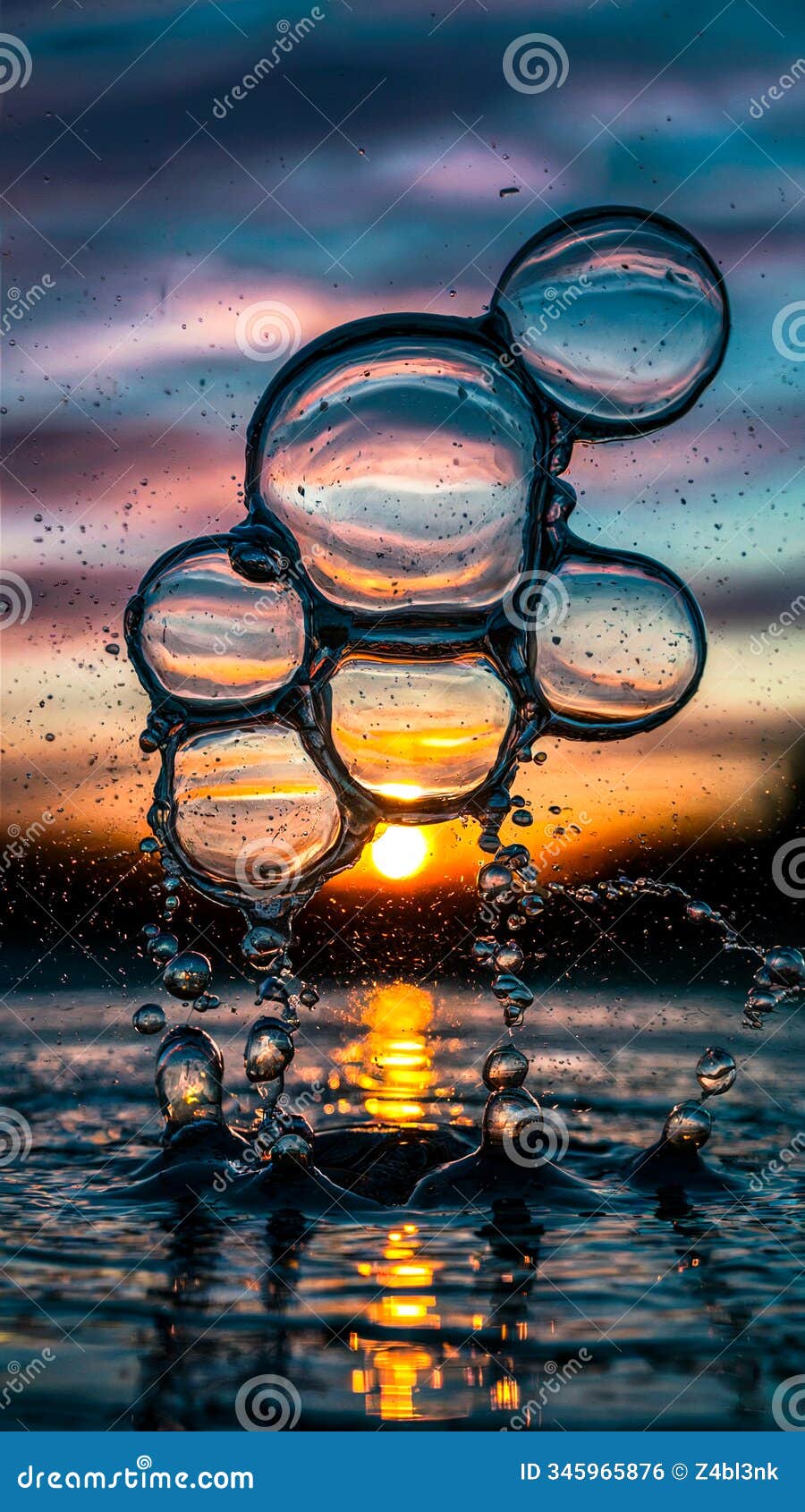 Water Drop Droplet with Sunset Bokeh Background Stock Illustration ...