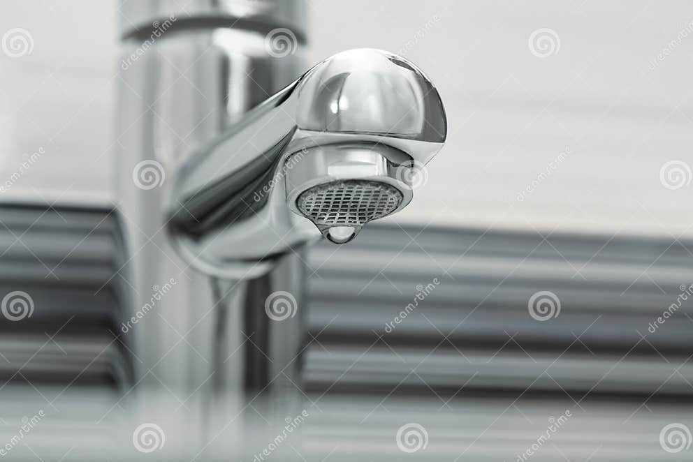 Water Drop Falling Down from Tap in Bathroom, Closeup Stock Photo ...