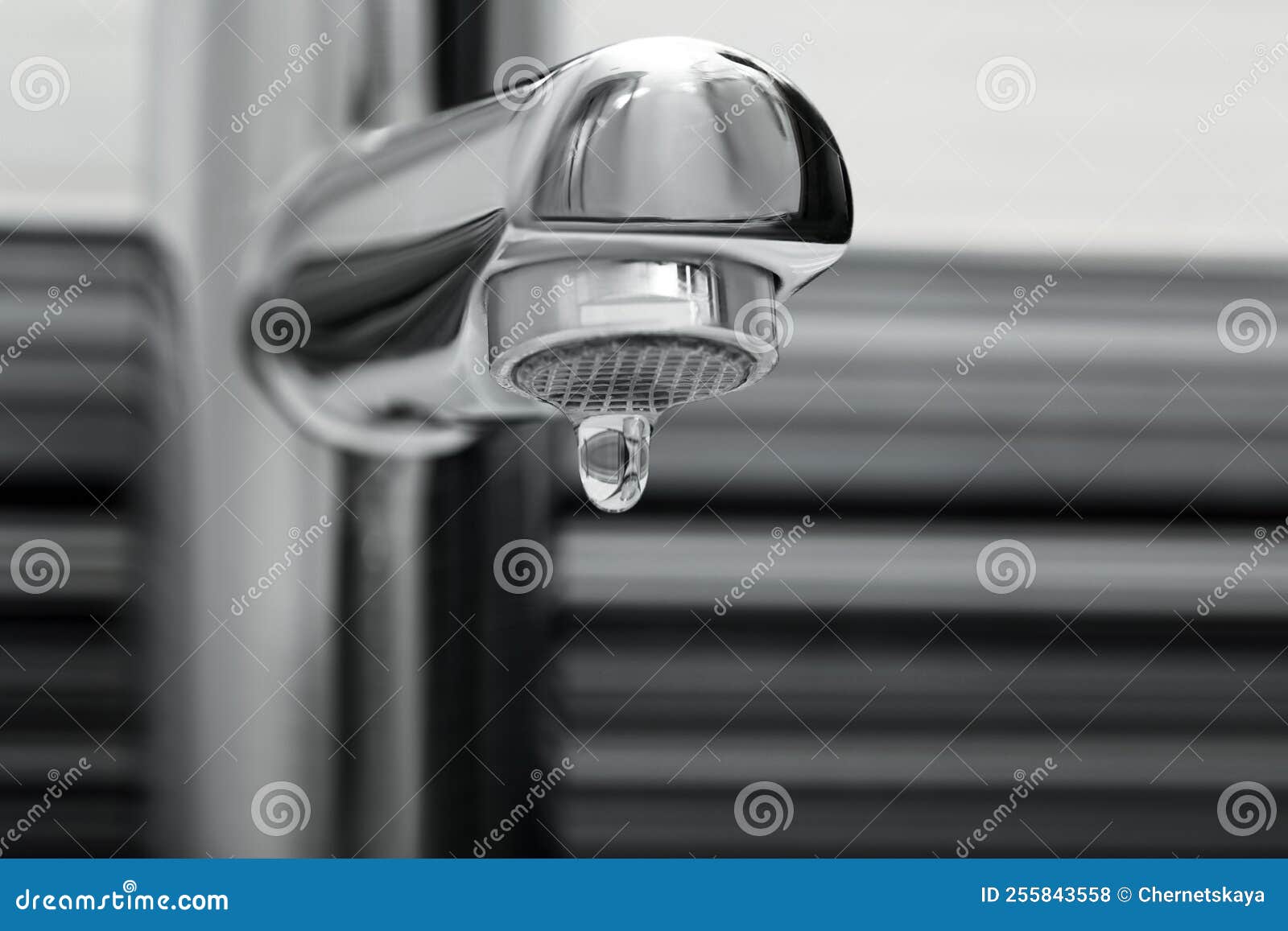 Water Drop Falling Down from Tap in Bathroom, Closeup Stock Photo ...