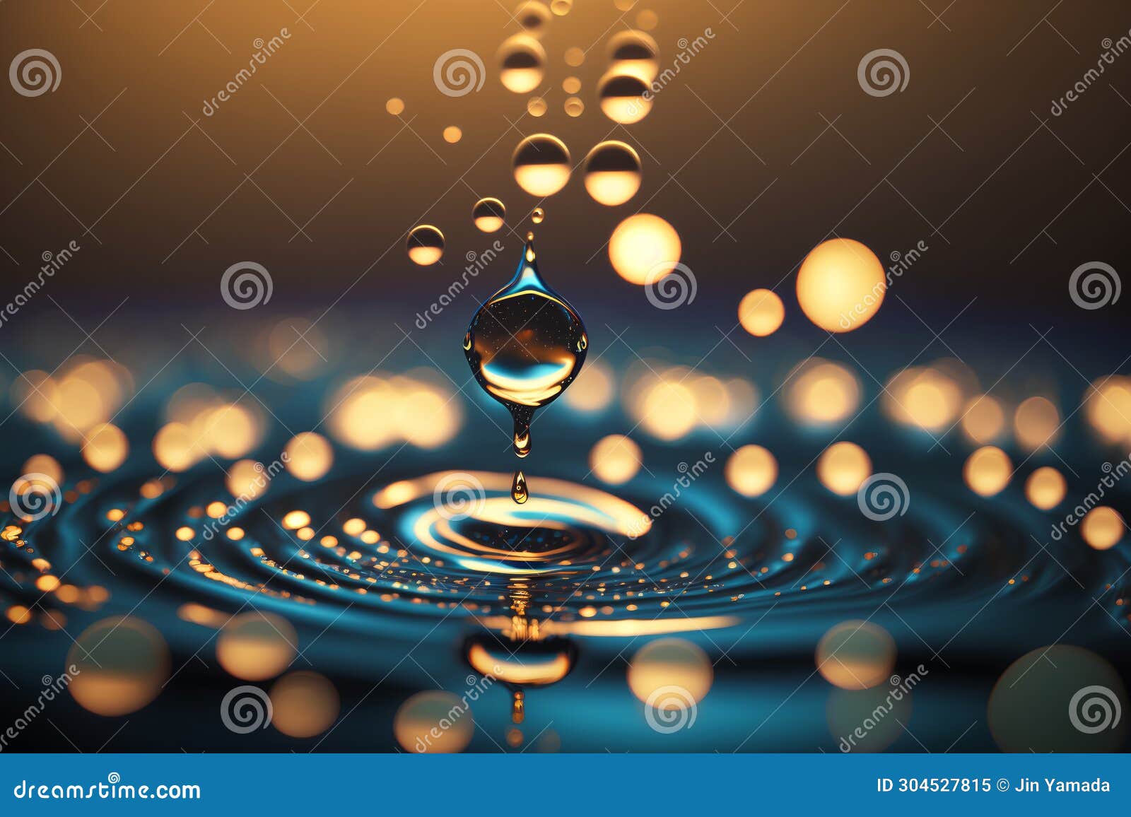 Water Drop Falling into Water with Ripples and Waves. 3d Illustration ...