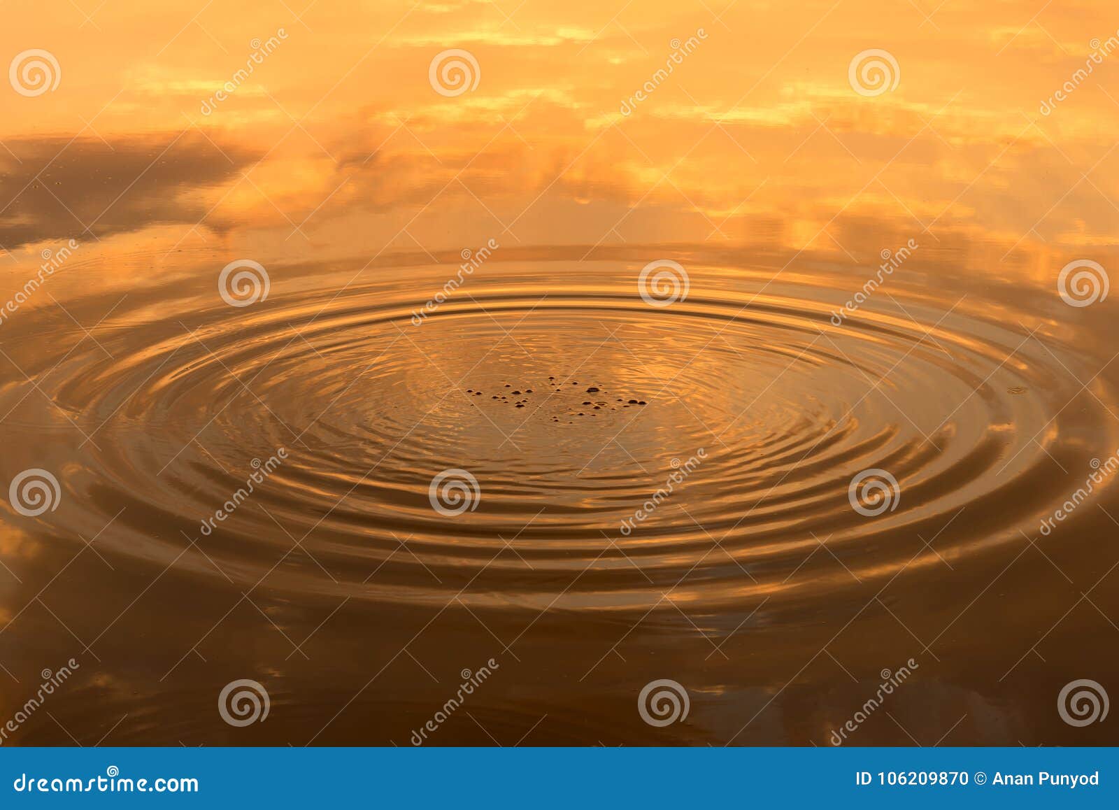 Water Drop Falling on Water Surface in Evening Sunlight with Reflection ...
