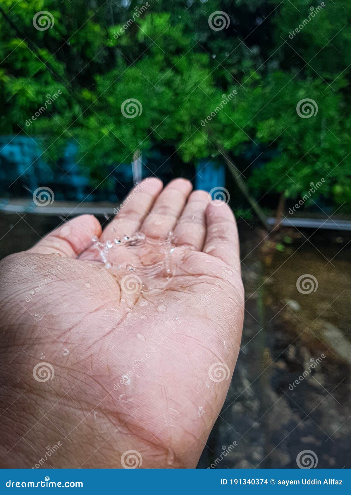 Water Drop in a Hand from Rain Stock Photo - Image of green, drop ...