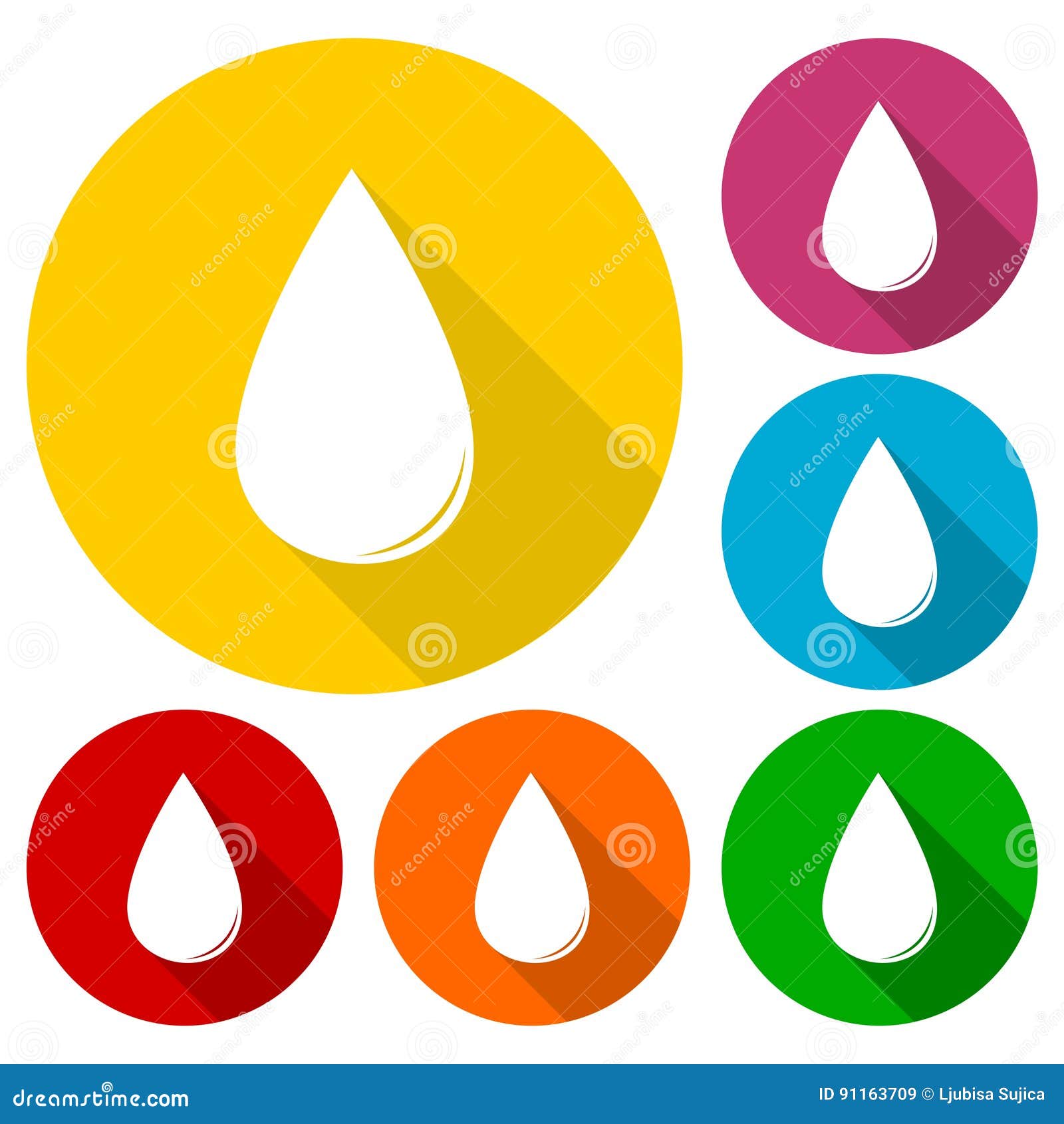 Water Drop Icons Set with Long Shadow Stock Vector - Illustration of ...