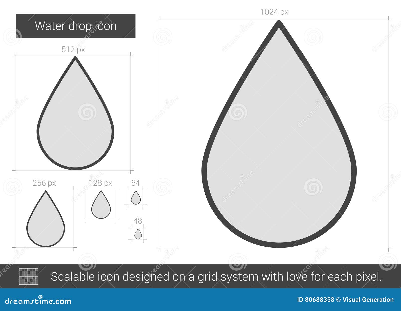 Water drop line icon. stock vector. Illustration of icon - 80688358