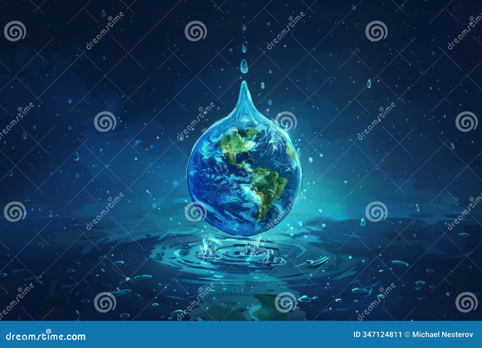 Water Drop with Planet Earth Inside, Clean Environment Concept Stock ...