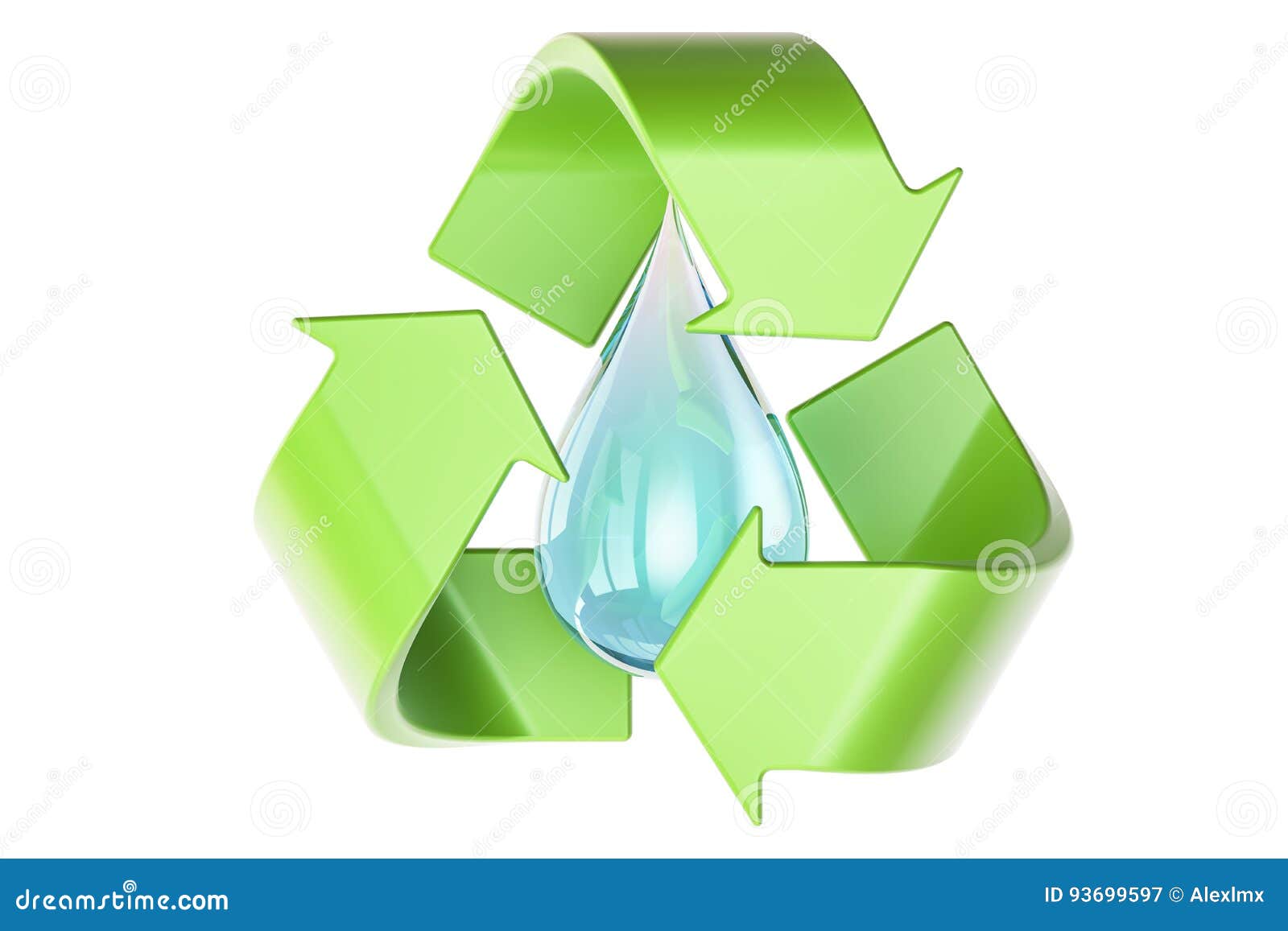 Water Drop with Recycle Symbol, 3D Rendering Stock Illustration ...