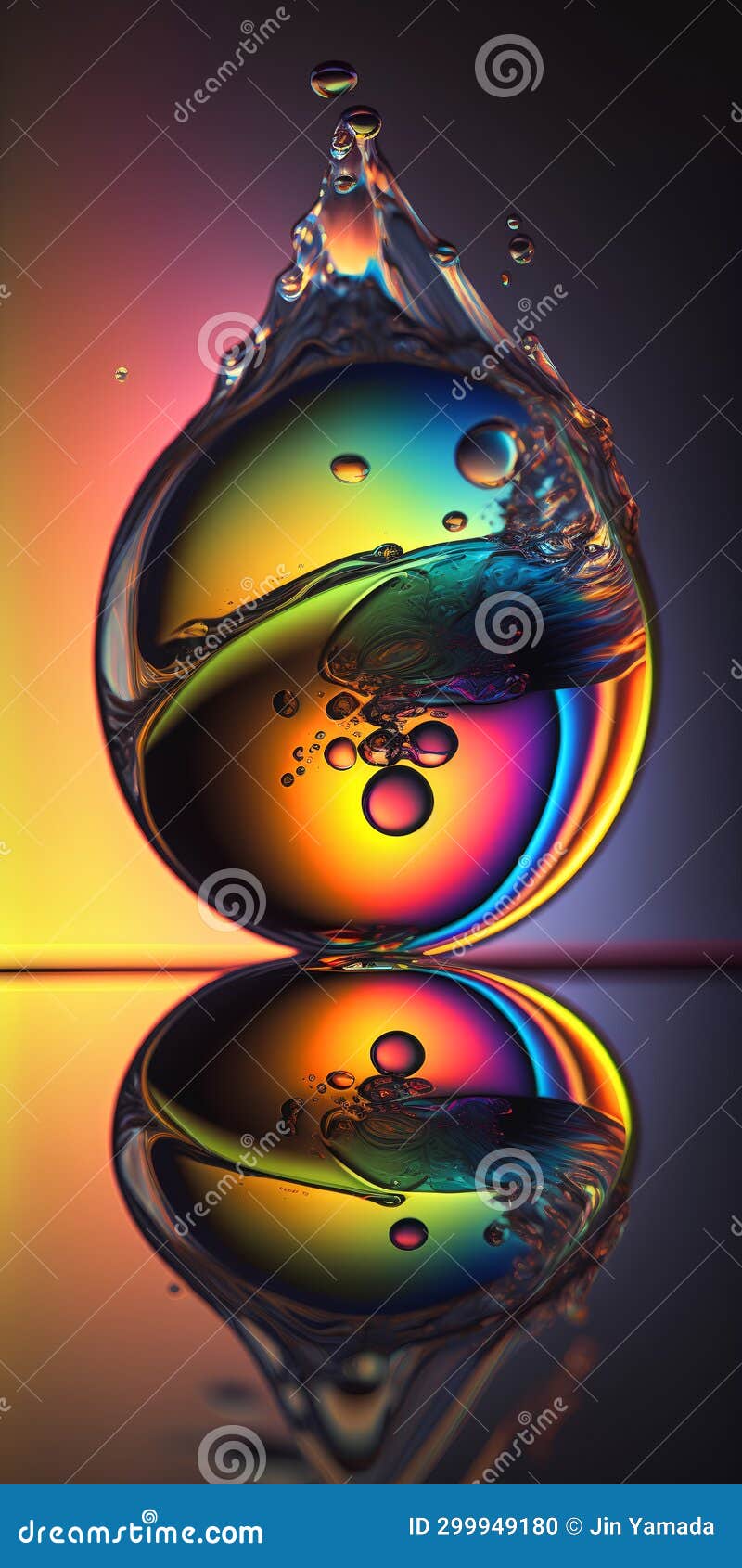 Water Drop with Reflection on Colorful Background. 3d Render ...