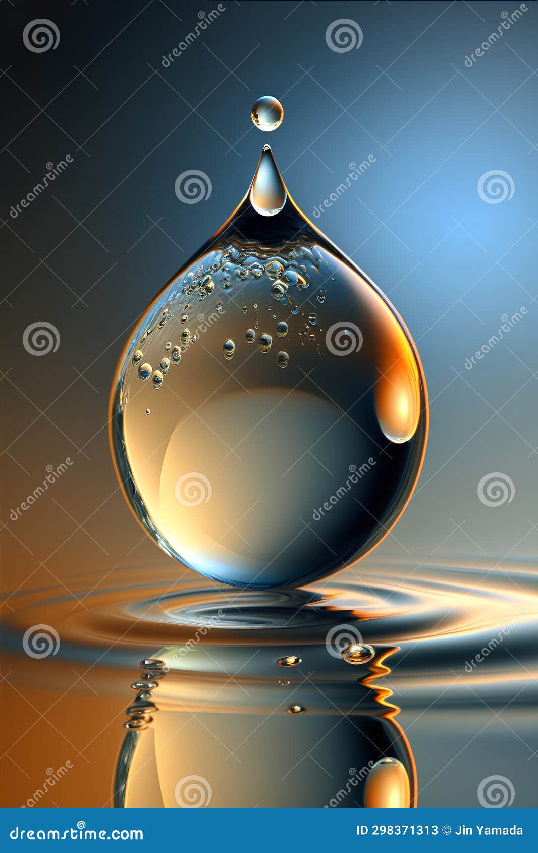 Water Drop with Reflection on Water Surface. 3d Render Illustration Stock Illustration ...