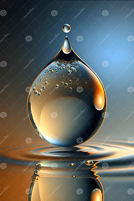 Water Drop with Reflection on Water Surface. 3d Render Illustration ...