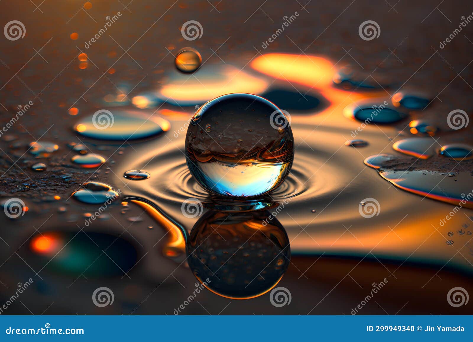 Water Drop with Reflection on Water Surface. 3d Render Illustration ...