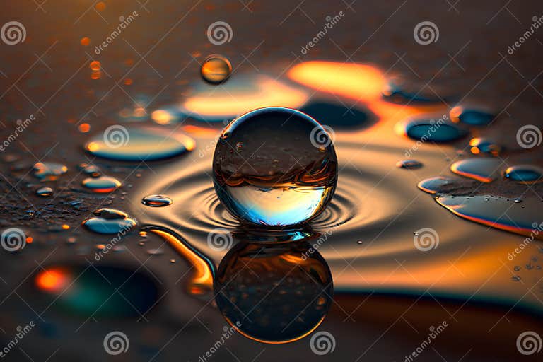 Water Drop with Reflection on Water Surface. 3d Render Illustration ...