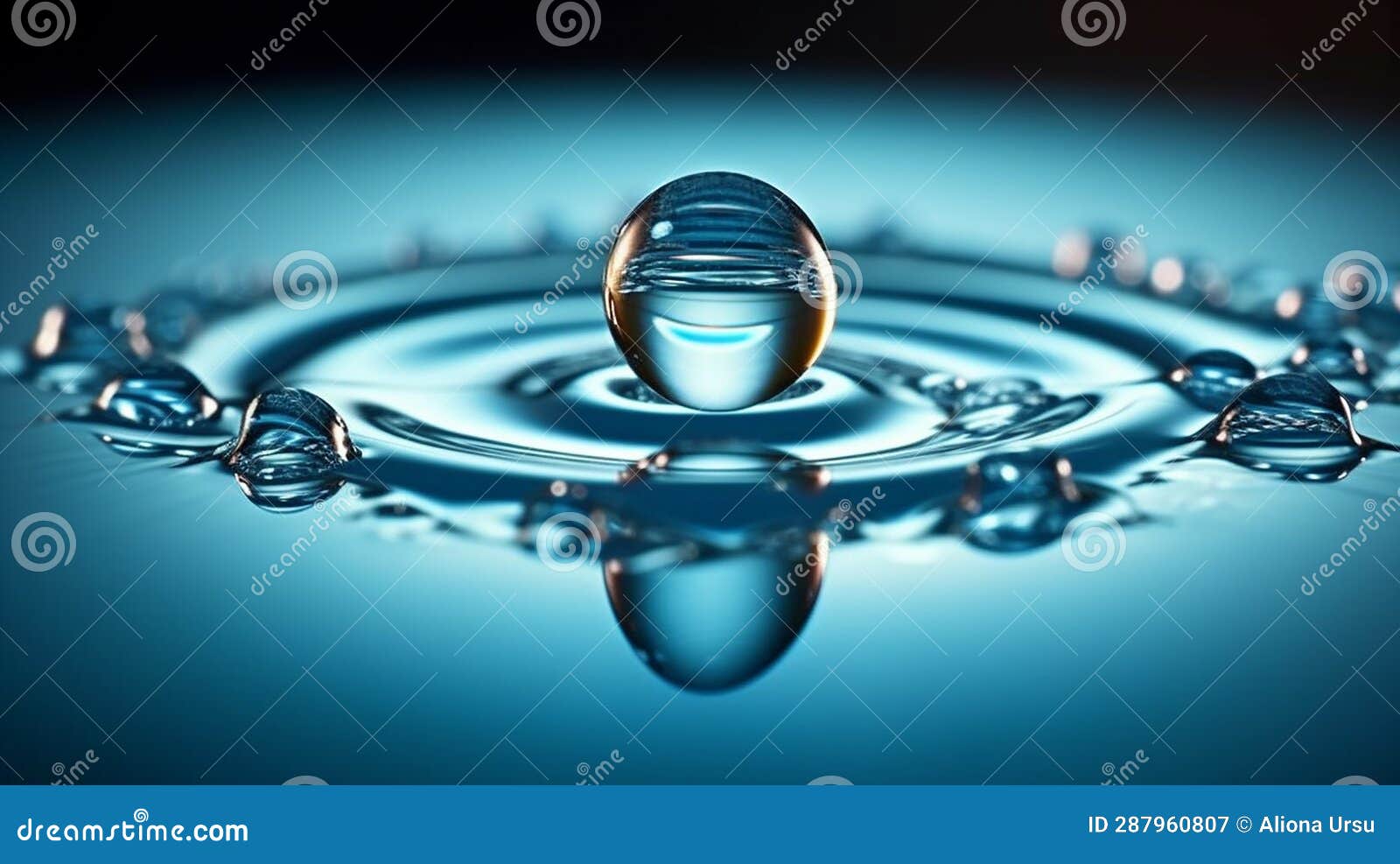 Water Drop with Reflection on Water Surface Stock Illustration ...
