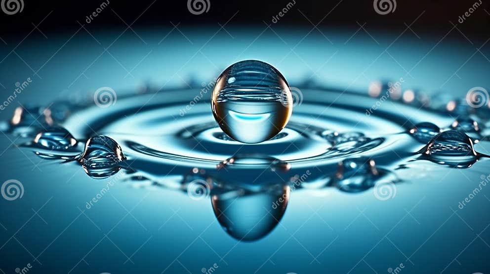 Water Drop with Reflection on Water Surface Stock Illustration ...