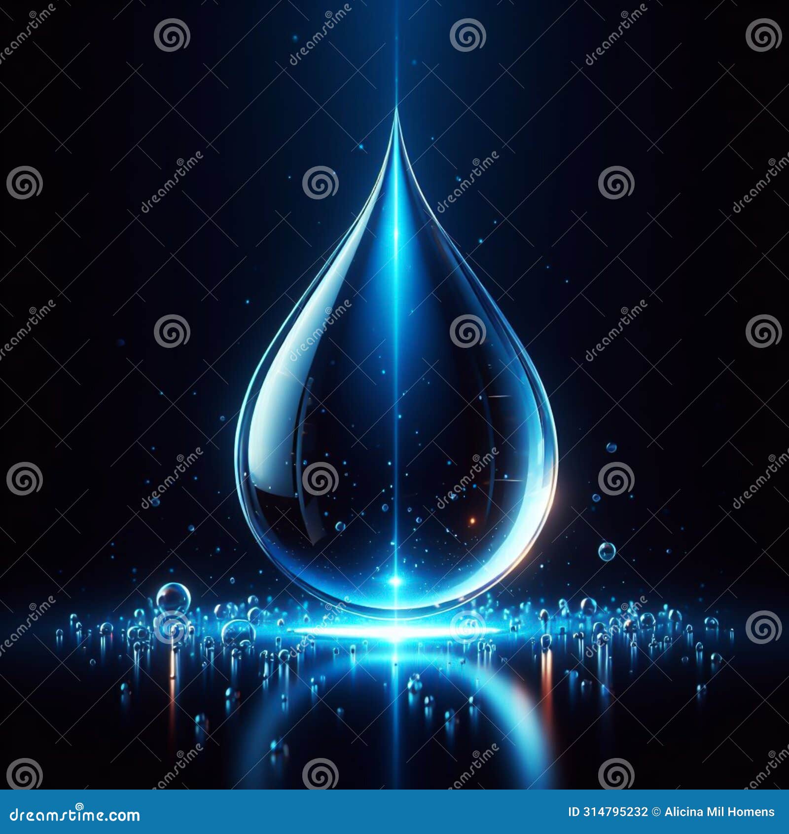 Water Drop with Refraction Light and Holographic Effect on Dark ...