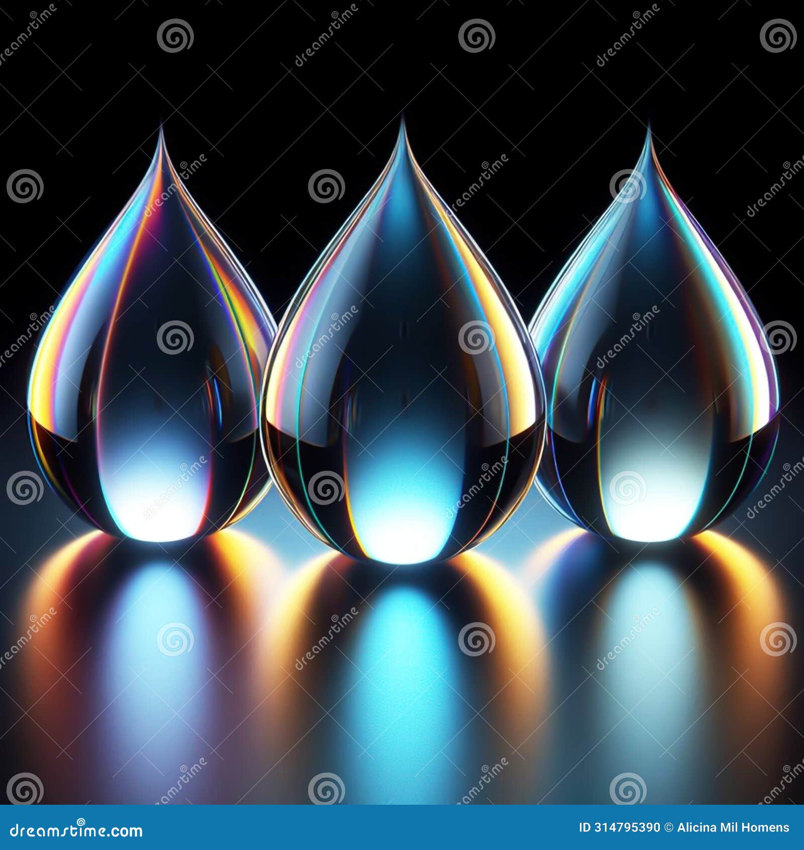 Water Drop with Refraction Light and Holographic Effect on Dark ...