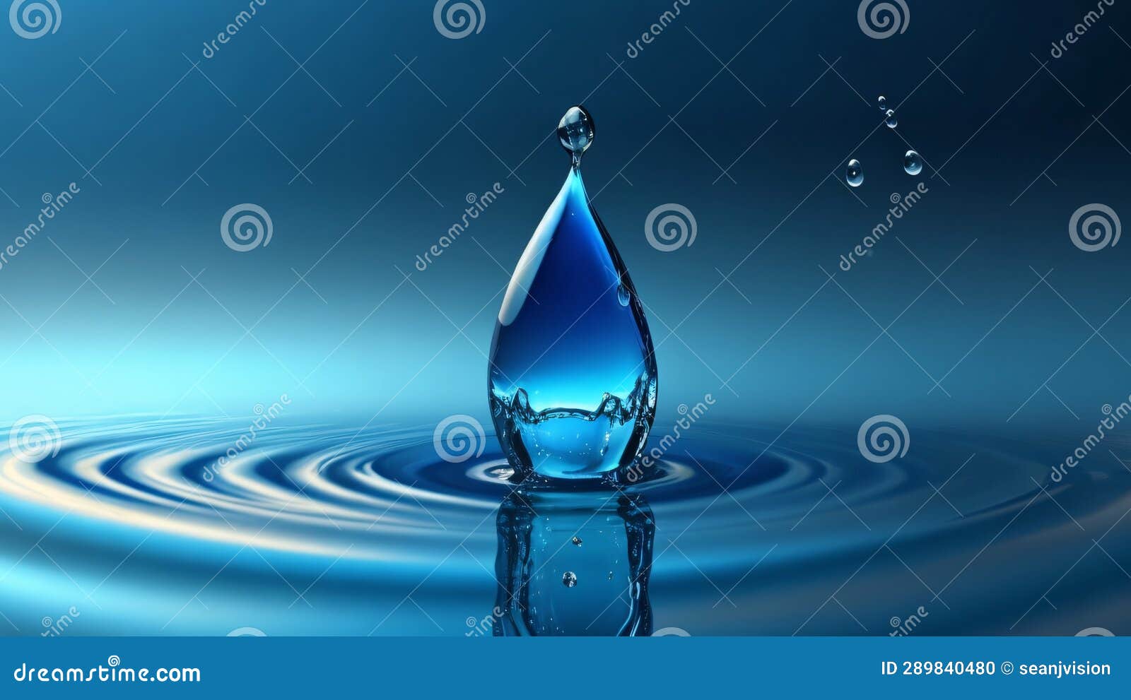 Water Drop with Ripples on Blue Background Stock Illustration ...