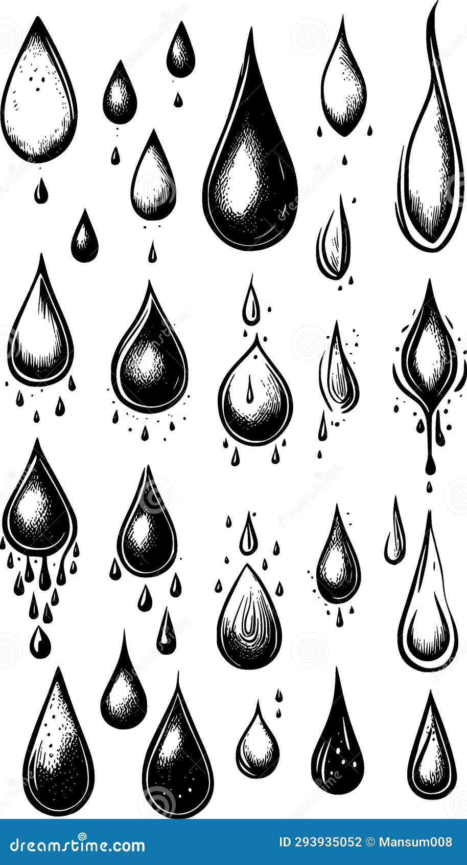 Water Drop Set, Hand Drawn Doodle Illustration Stock Illustration ...
