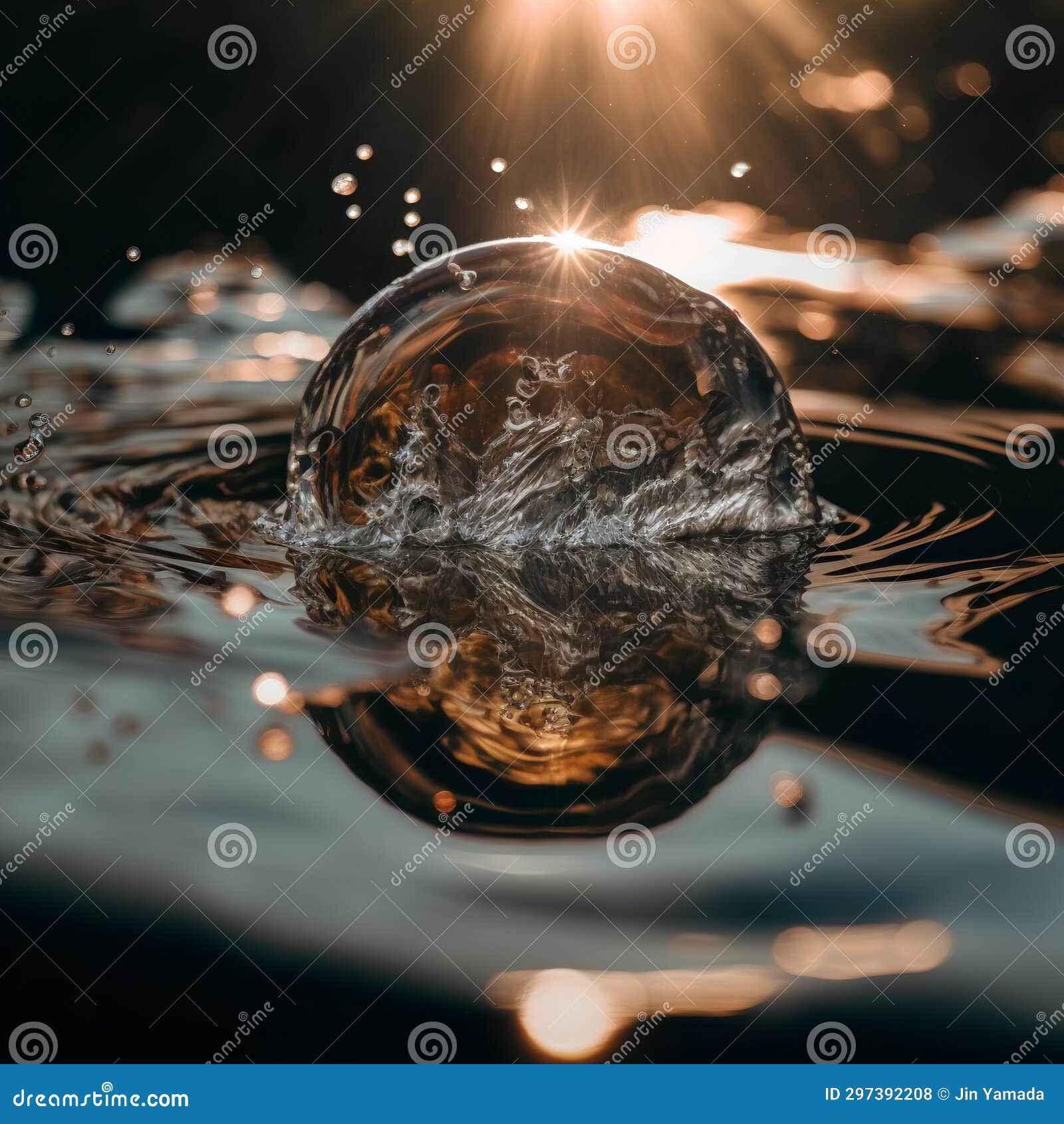 Water Drop Splashing on Water Surface with Sun Rays and Lens Flare ...