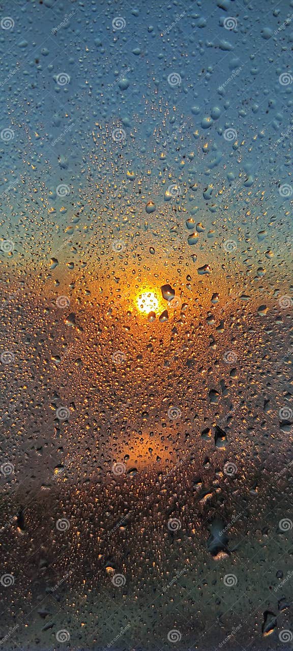 Water Drop, Sunset Background Stock Photo - Image of drop, window ...