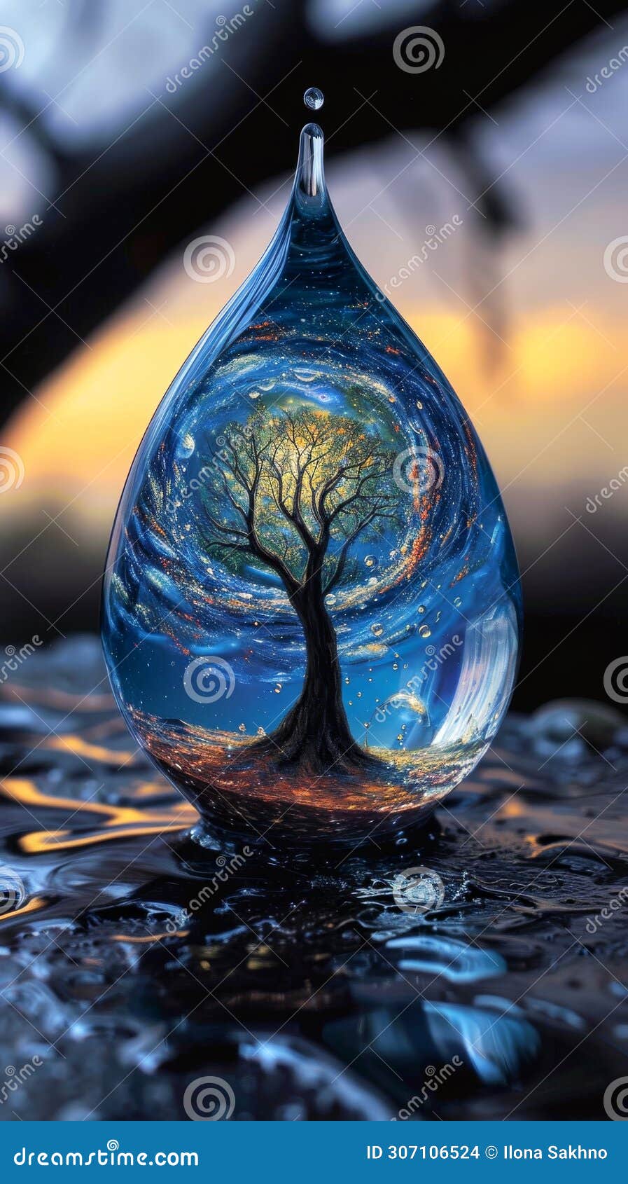 Water Drop with Tree Reflection Stock Illustration - Illustration of ...