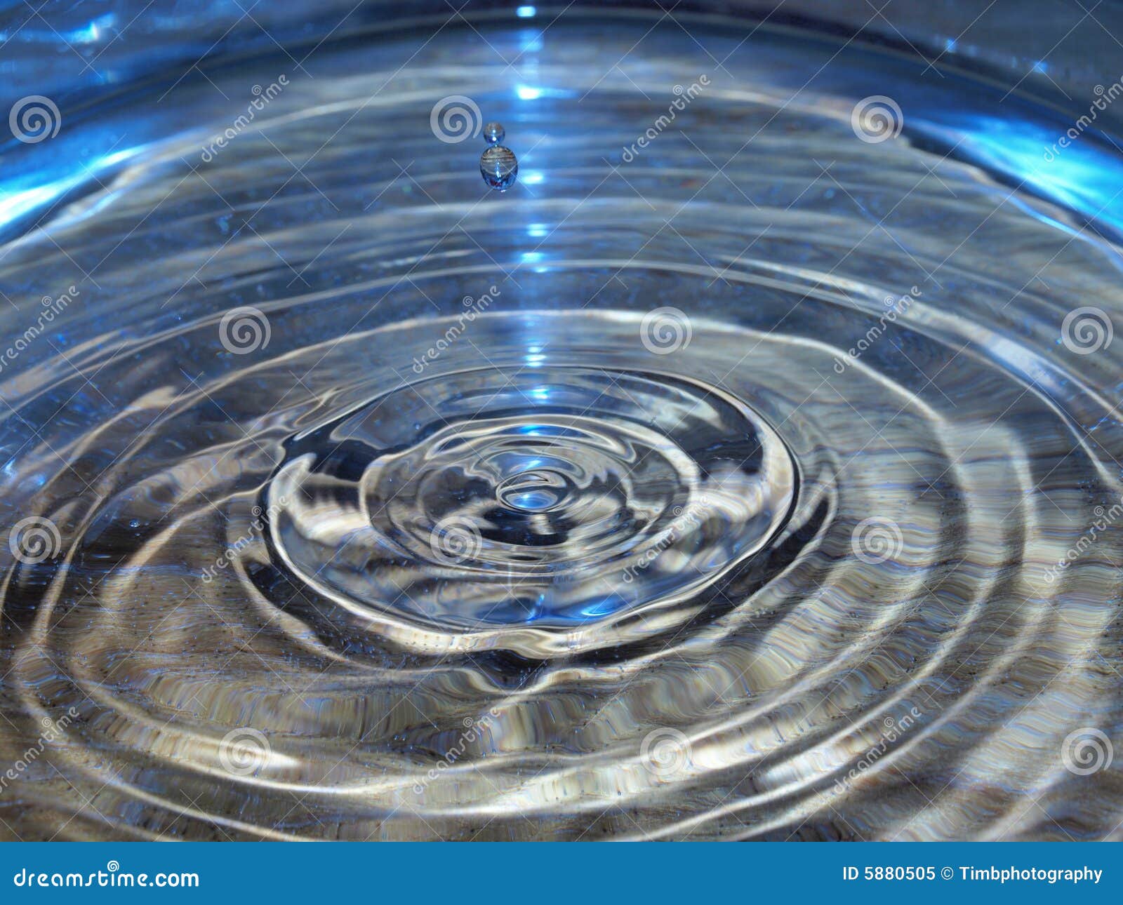Water Droplet in Blue Lit Rippled Water Stock Image - Image of cold ...