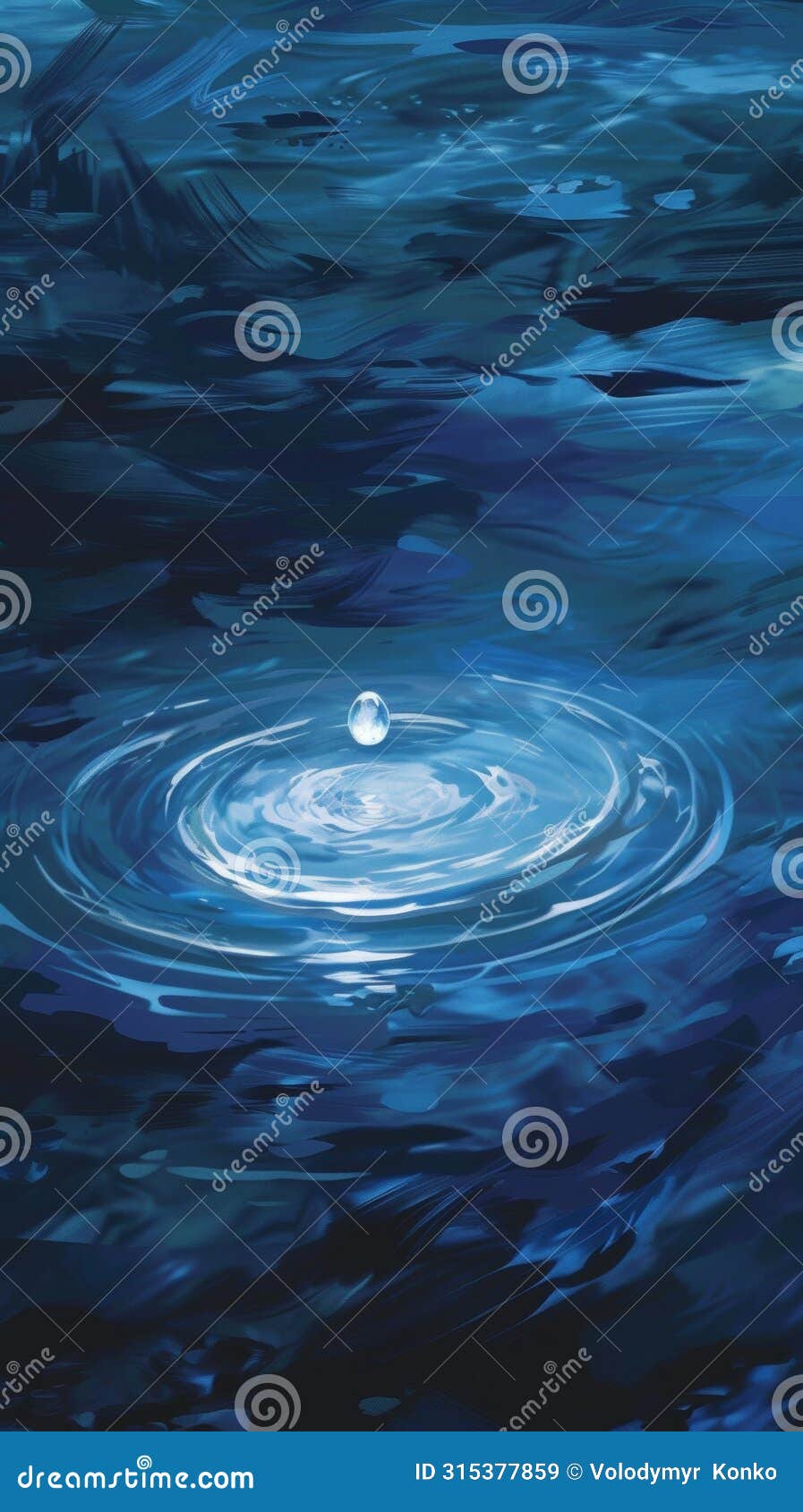 Water Droplet Creating Ripples on a Blue Surface Stock Image - Image of ...