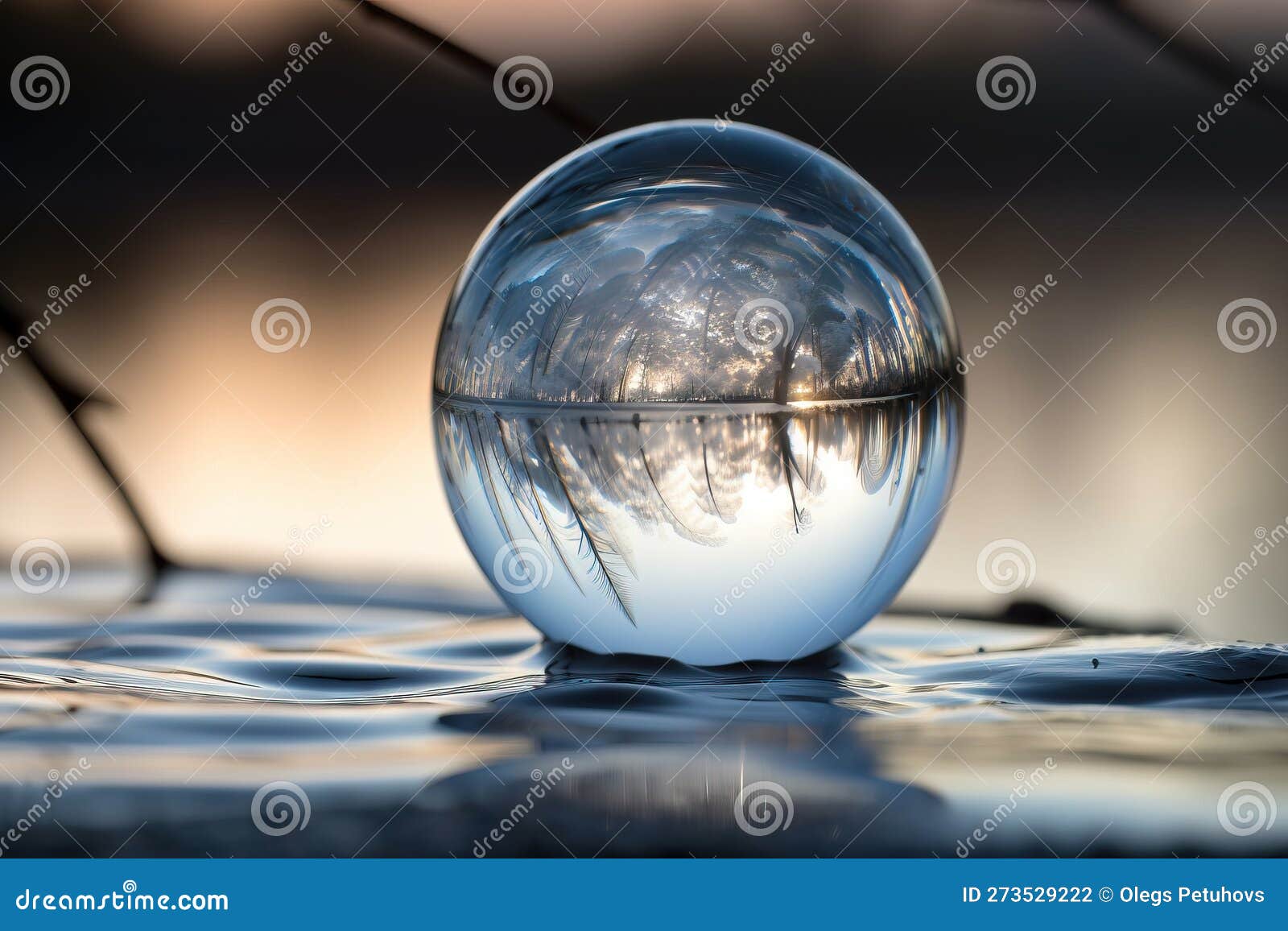 A Water Droplet with a Tree Reflected in the Drop of Water on the ...