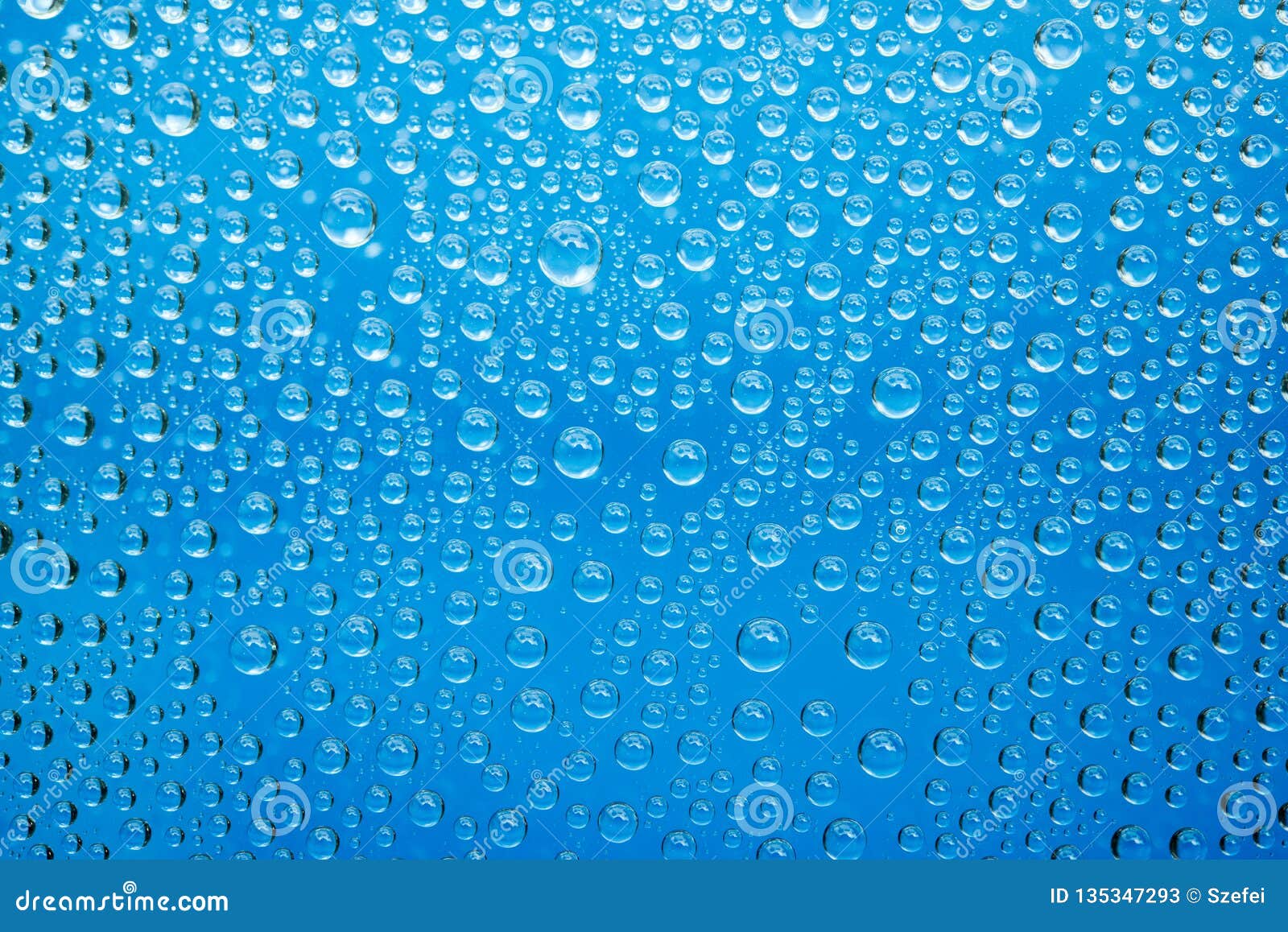 Water Droplets on Blue Background Stock Image - Image of bubbles ...