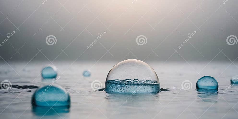 Water Droplets and Bubbles Float on a Calm Surface at Dawn Stock Illustration - Illustration of ...