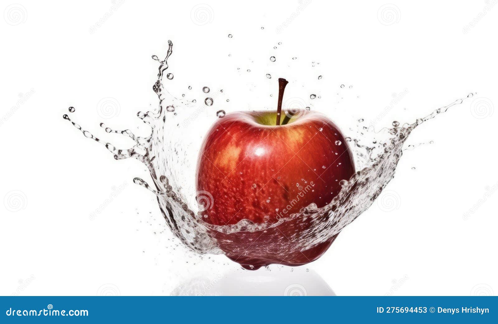 Water Droplets Cling To the Surface of the Apple As it Falls into Pool ...