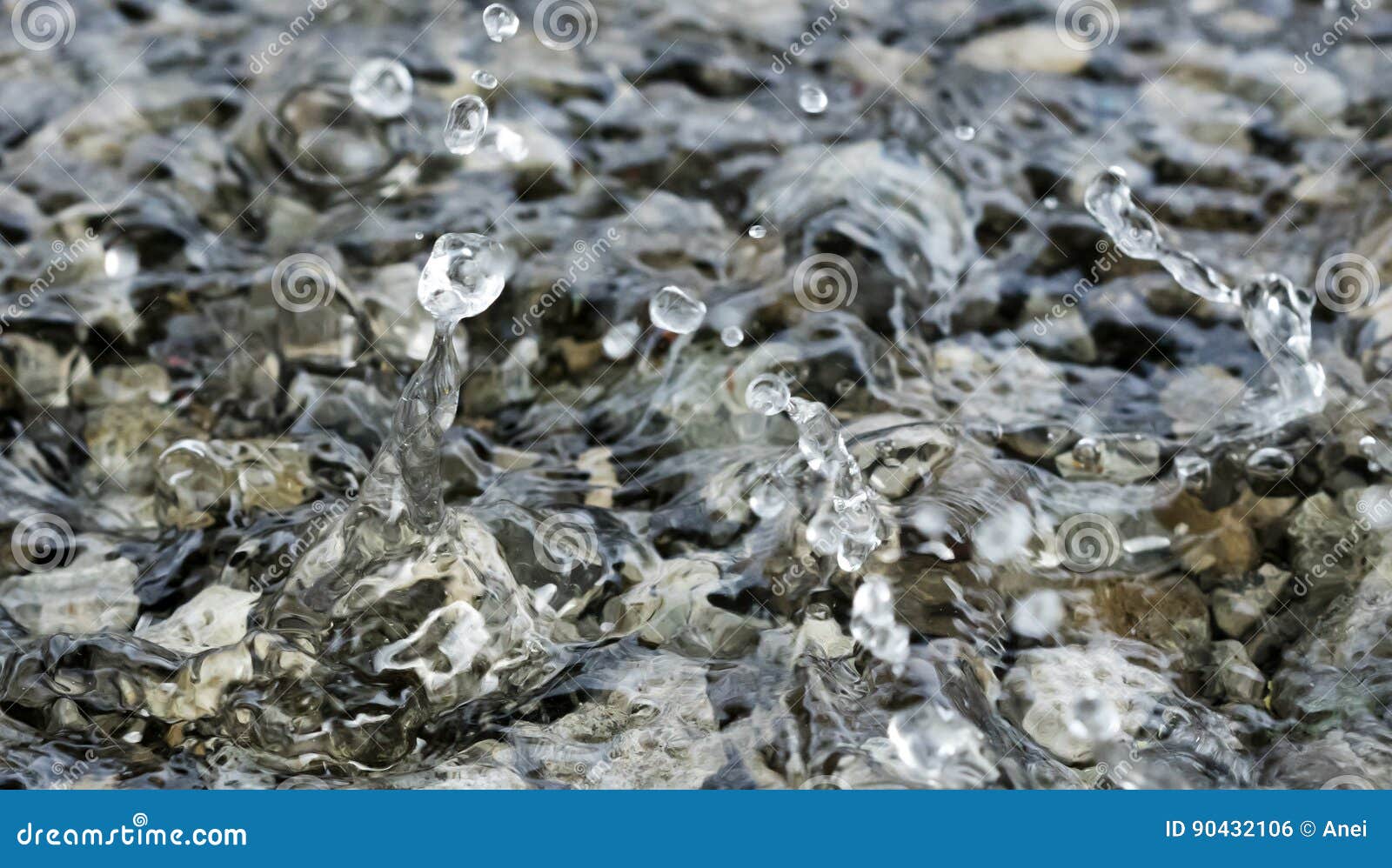 Water Droplets Falling into the Small Pool of Water Covering Small ...